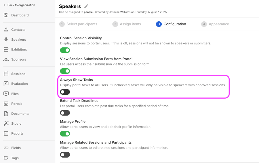 How to create a portal for accepted speakers?